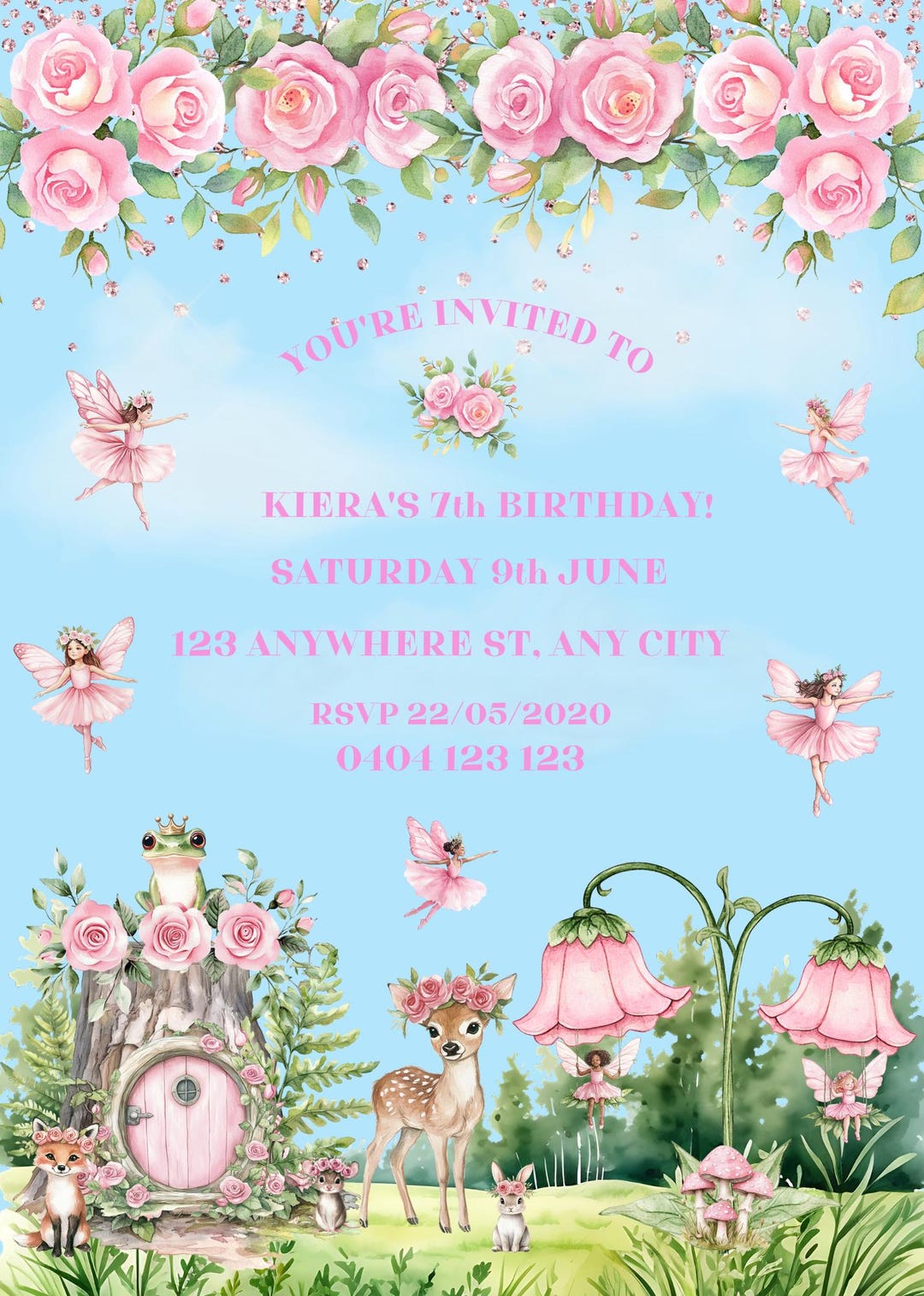 Editable Pink Fairy Birthday Invitation, Fairy Birthday Invitation ...