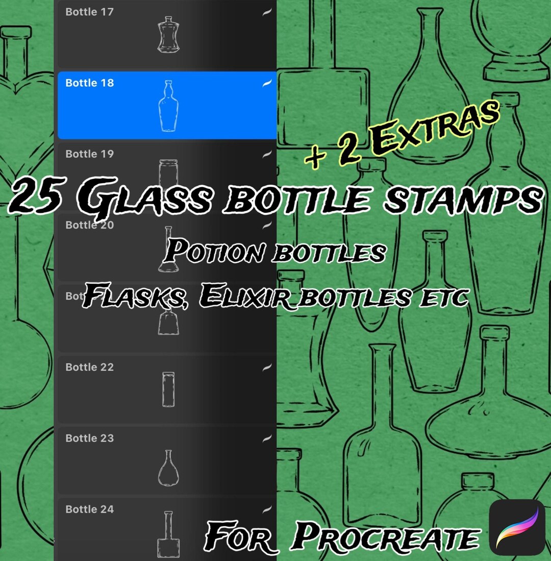 Potion Bottle Stamp Brush Pack for Procreate on Ipad. Different Glass Potion, Elixir Bottles ...