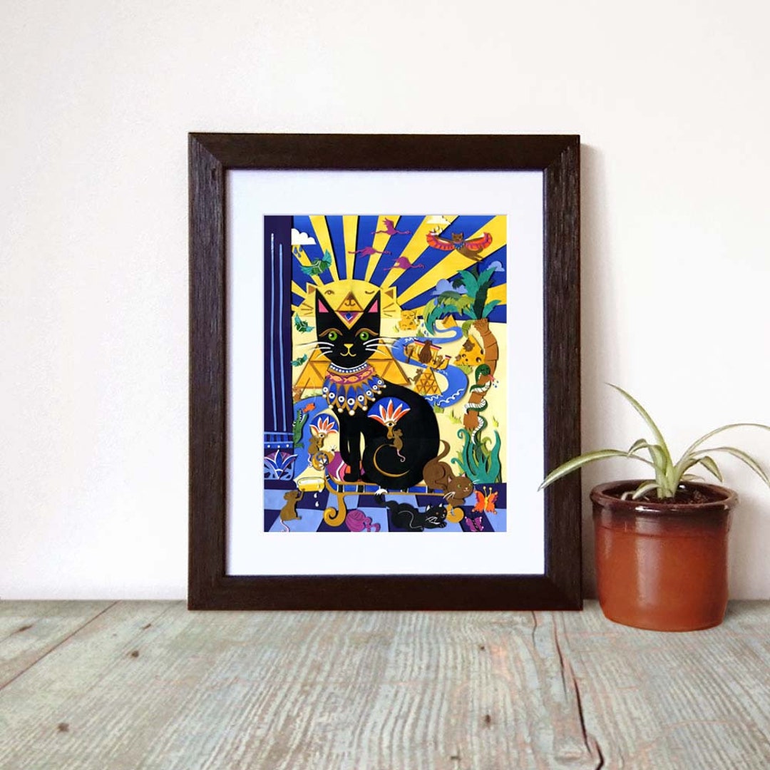 Carry on Cleo Cat Print- Egyptian Cat Art Print - Cat Illustration ...