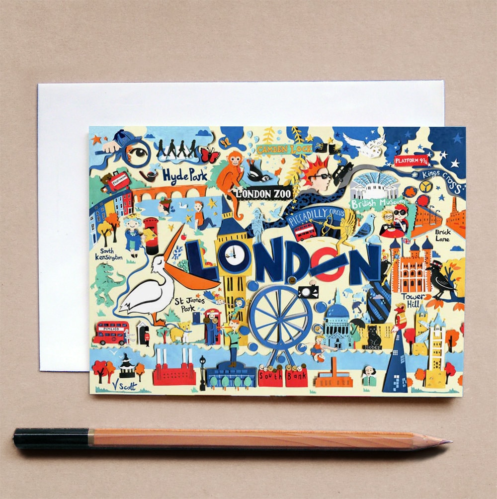 London Greeting Card London Map London Illustration Greetings From ...