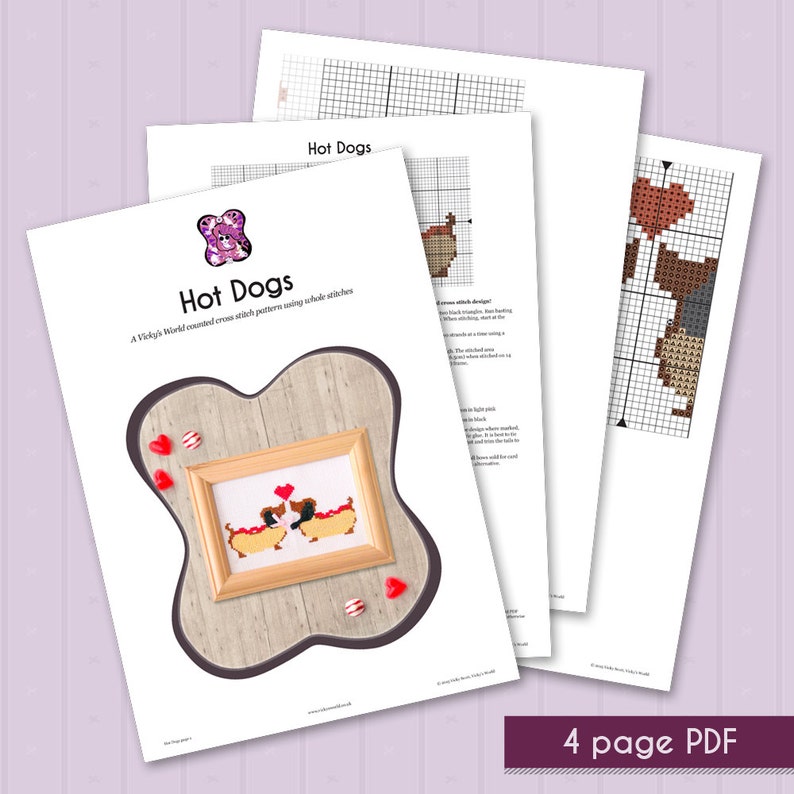 Hot Dogs Cross Stitch Pattern - Valentines Gift - Modern Cross Stitch ...