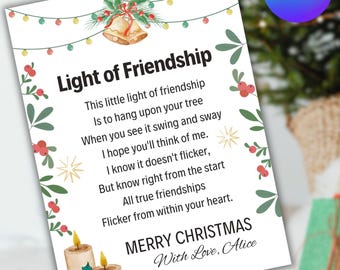 Editable Light of Friendship Christmas Poem Tag | Printable Ornament ...
