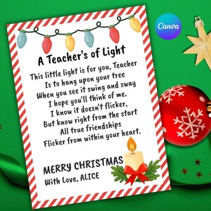 Editable Teacher “light” Christmas Ornament Poem Tag | Printable ...