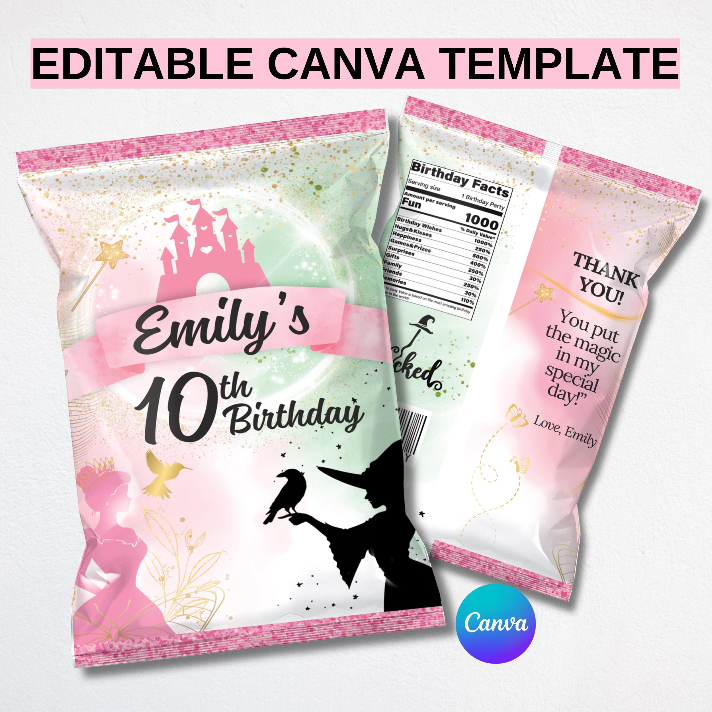 Editable Personalised Wicked Birthday Party Chip Bag Label, Wicked ...