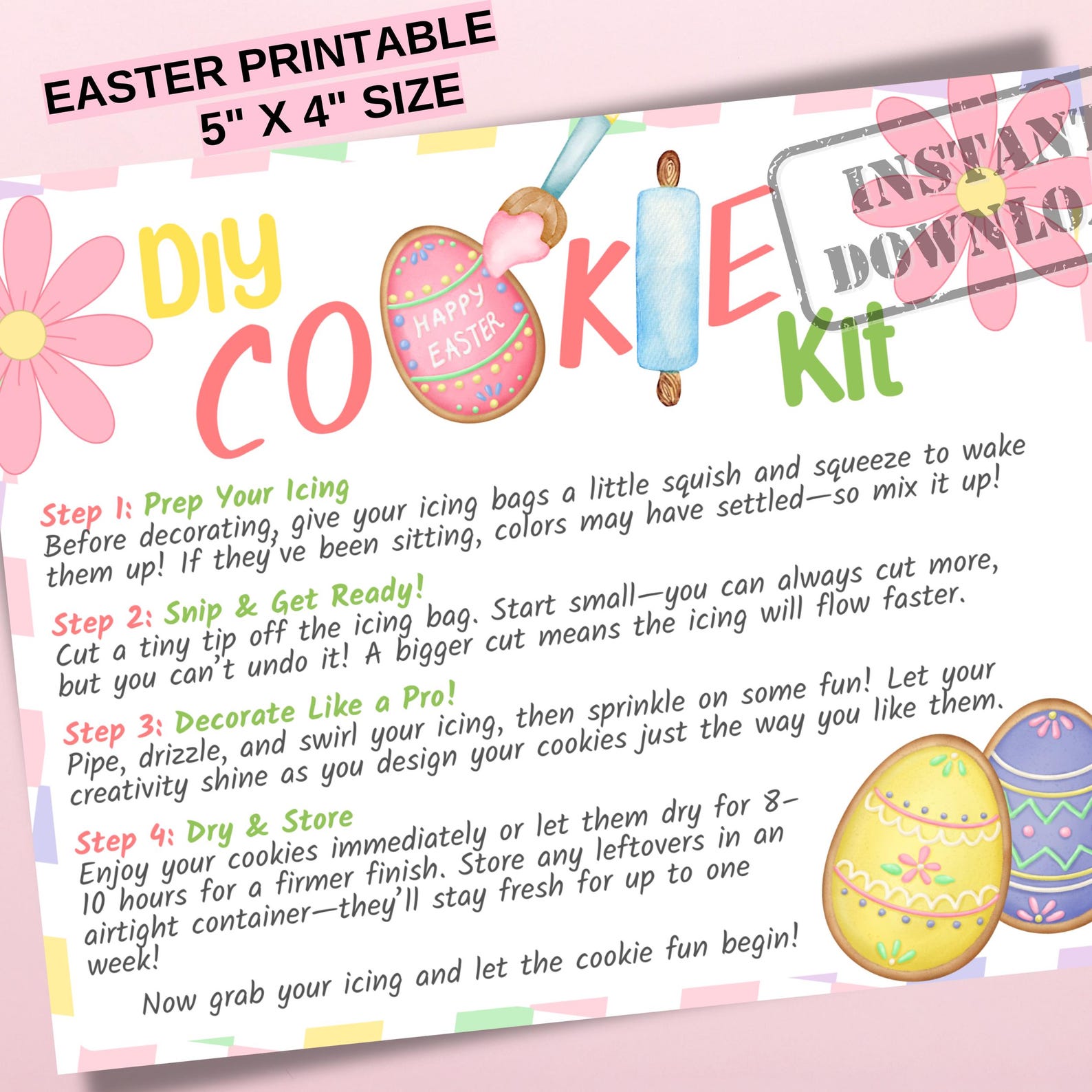 Printable DIY Cookie Kit Instructions Card, Decorate Your Own Easter ...