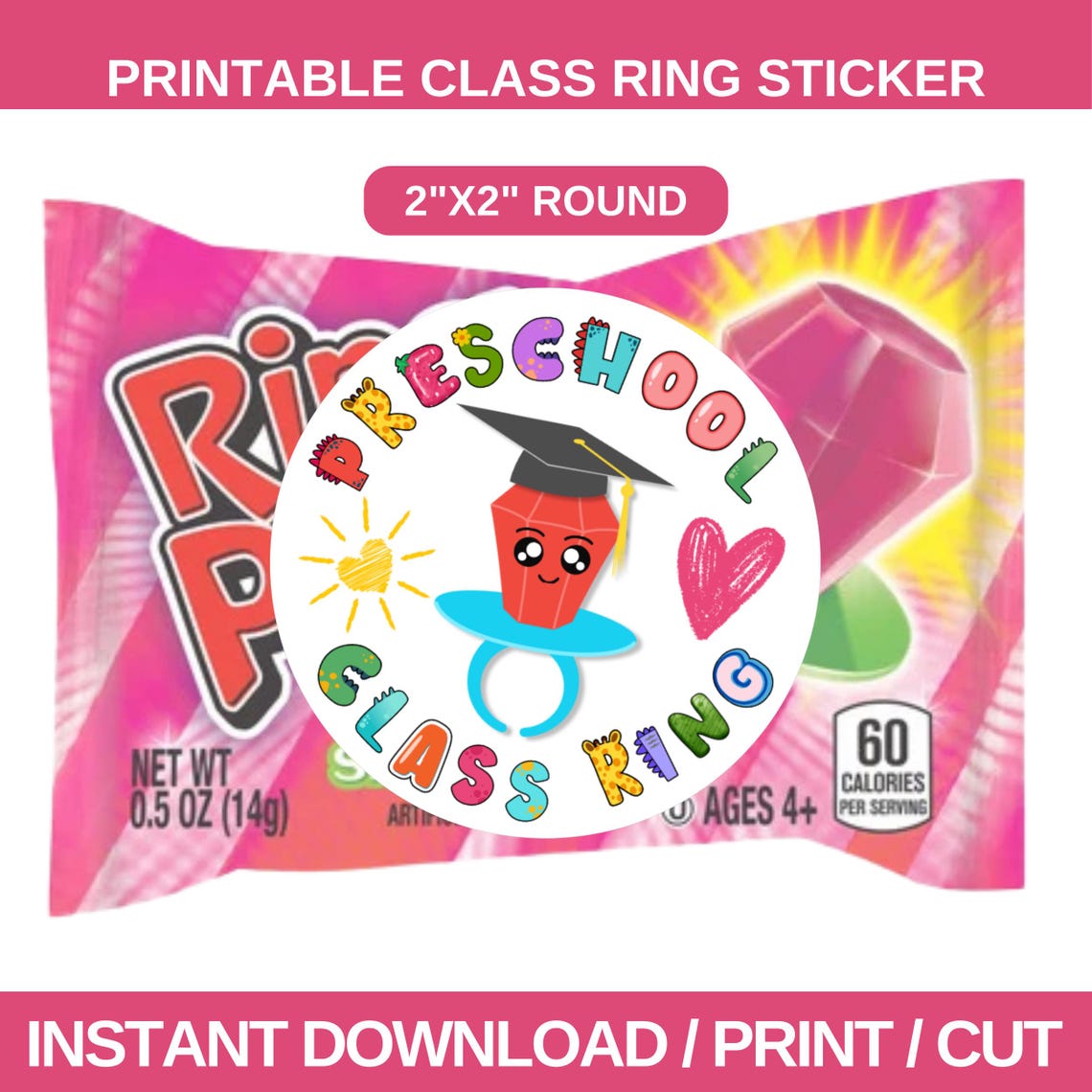 Printable Preschool Class Ring Sticker, Prek Graduation Gift Tags, Pre ...
