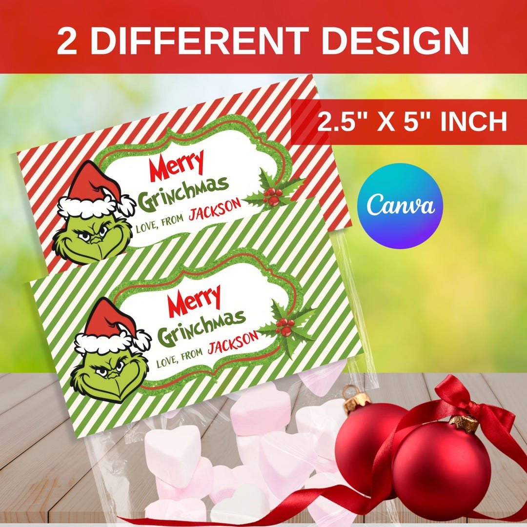 Editable Grinch Christmas Treat Bag Topper Printable, 2 Designs ...