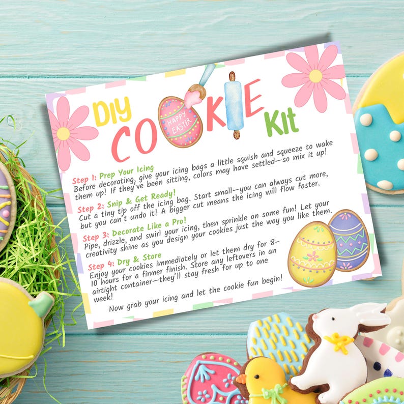 Printable DIY Cookie Kit Instructions Card, Decorate Your Own Easter ...