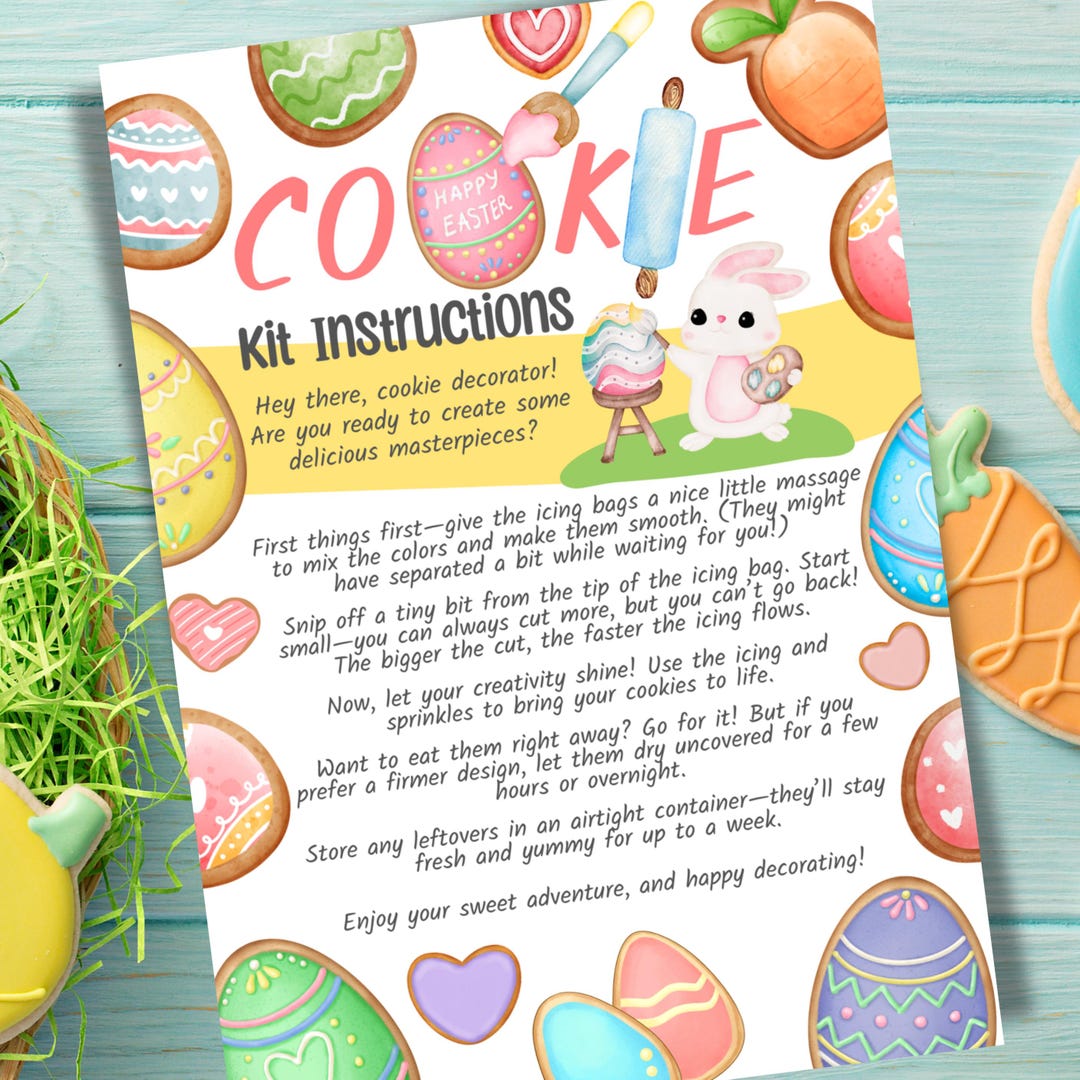 Printable DIY Cookie Kit Instructions Card, Decorate Your Own Easter ...