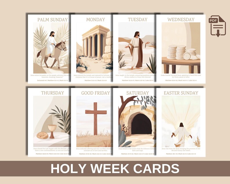 Printable Holy Week Easter Story Cards, Jesus Centered Decor, Christian ...