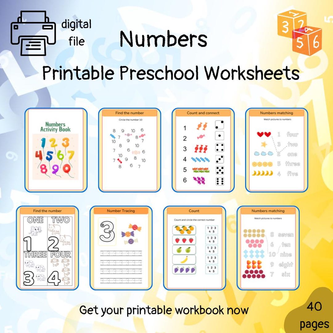 Numbers Activity Book for Kids - Printable Preschool Math Worksheets ...