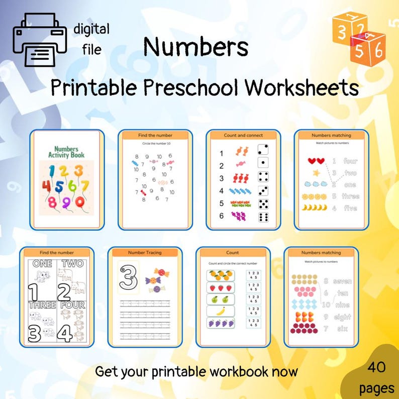 Numbers Activity Book for Kids - Printable Preschool Math Worksheets ...