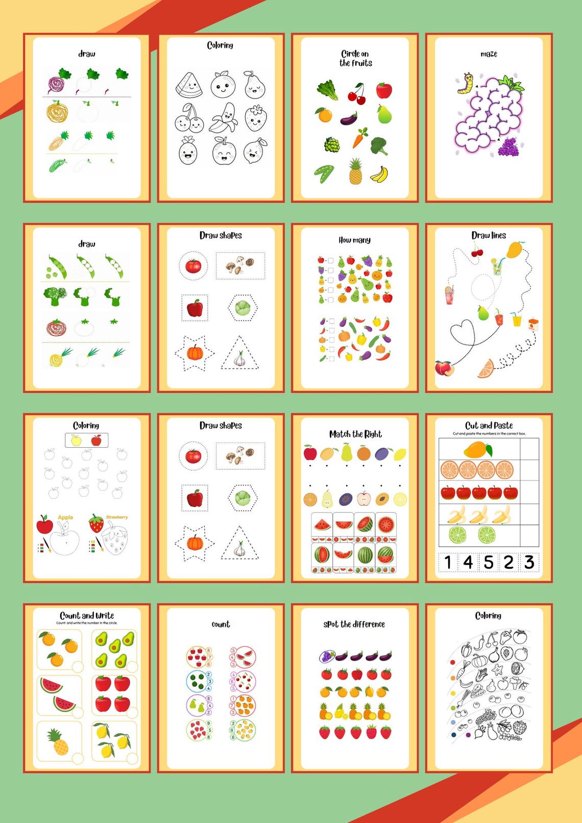 Fruits & Vegetable Activity Book: Preschool Printable Learning (50 ...