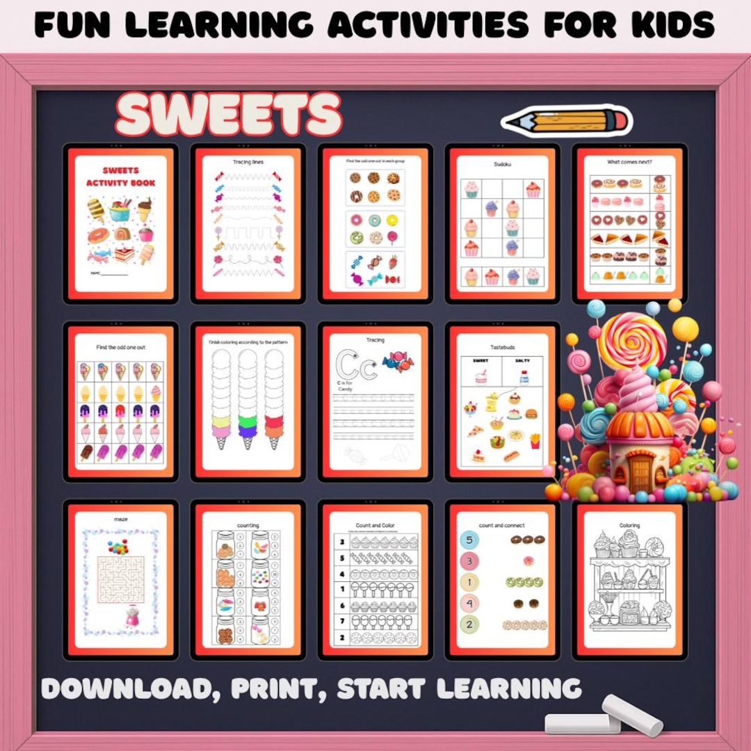 Sweets Activity Book for Kids: Preschool Worksheets (50 Pages) (digital ...