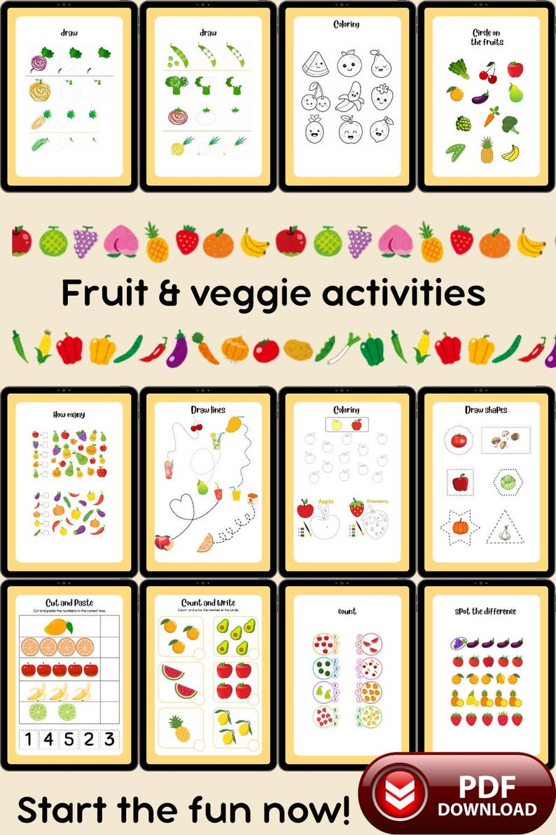 Fruits & Vegetable Activity Book: Preschool Printable Learning (50 ...