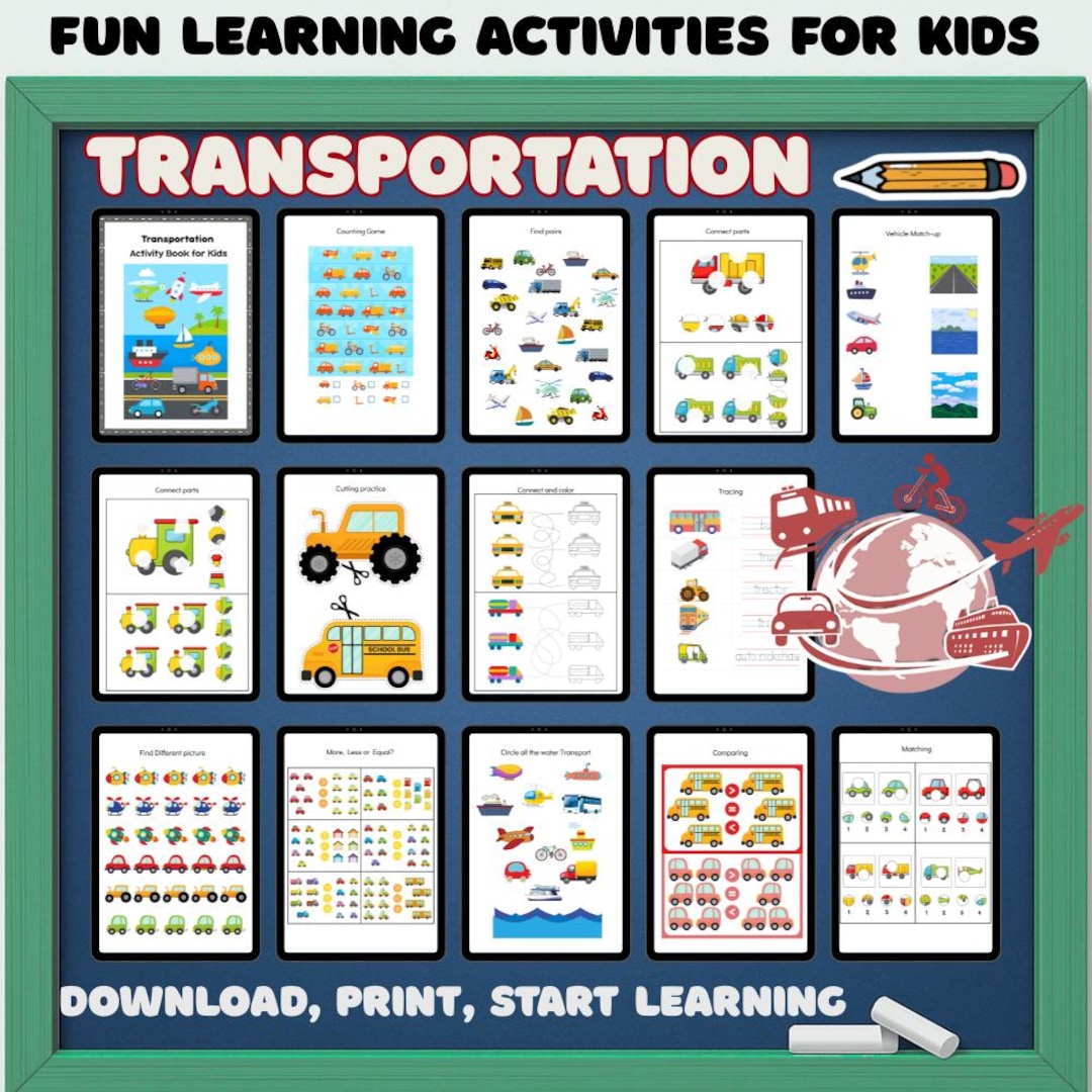Transportation Activity Book: Vehicle Counting, Matching Games (50 ...