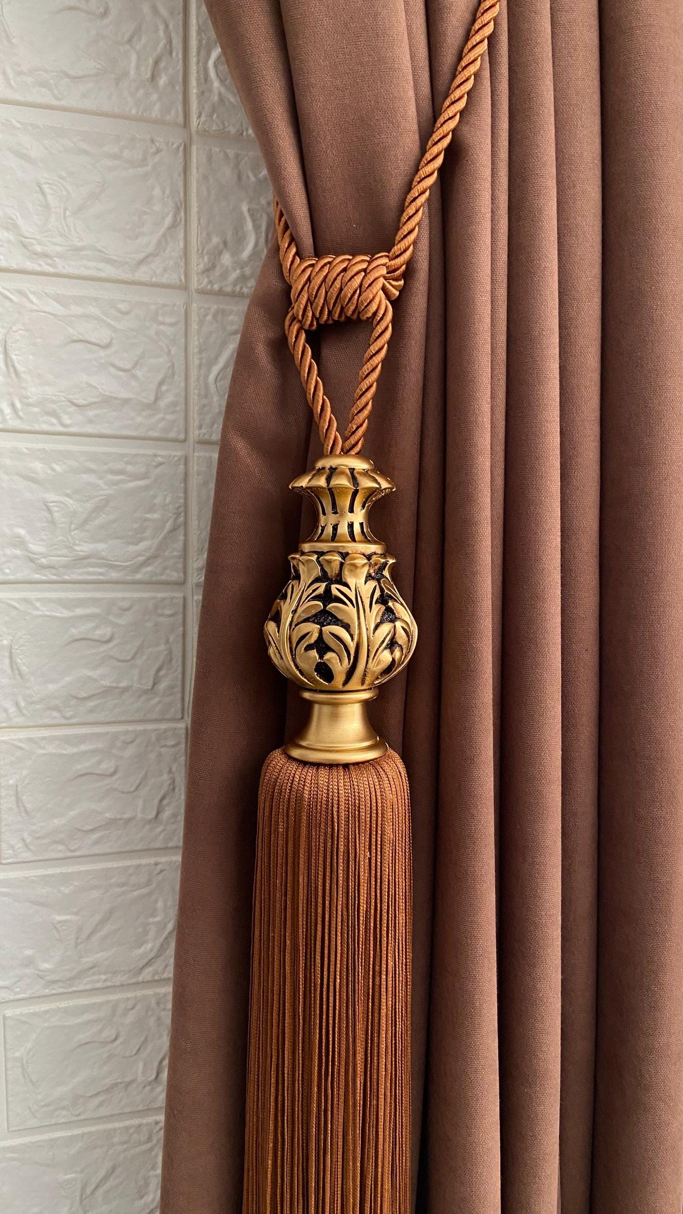 Gold Curtain Tiebacks (pack of 2): Polyester Window Decor, 48-inch - Etsy