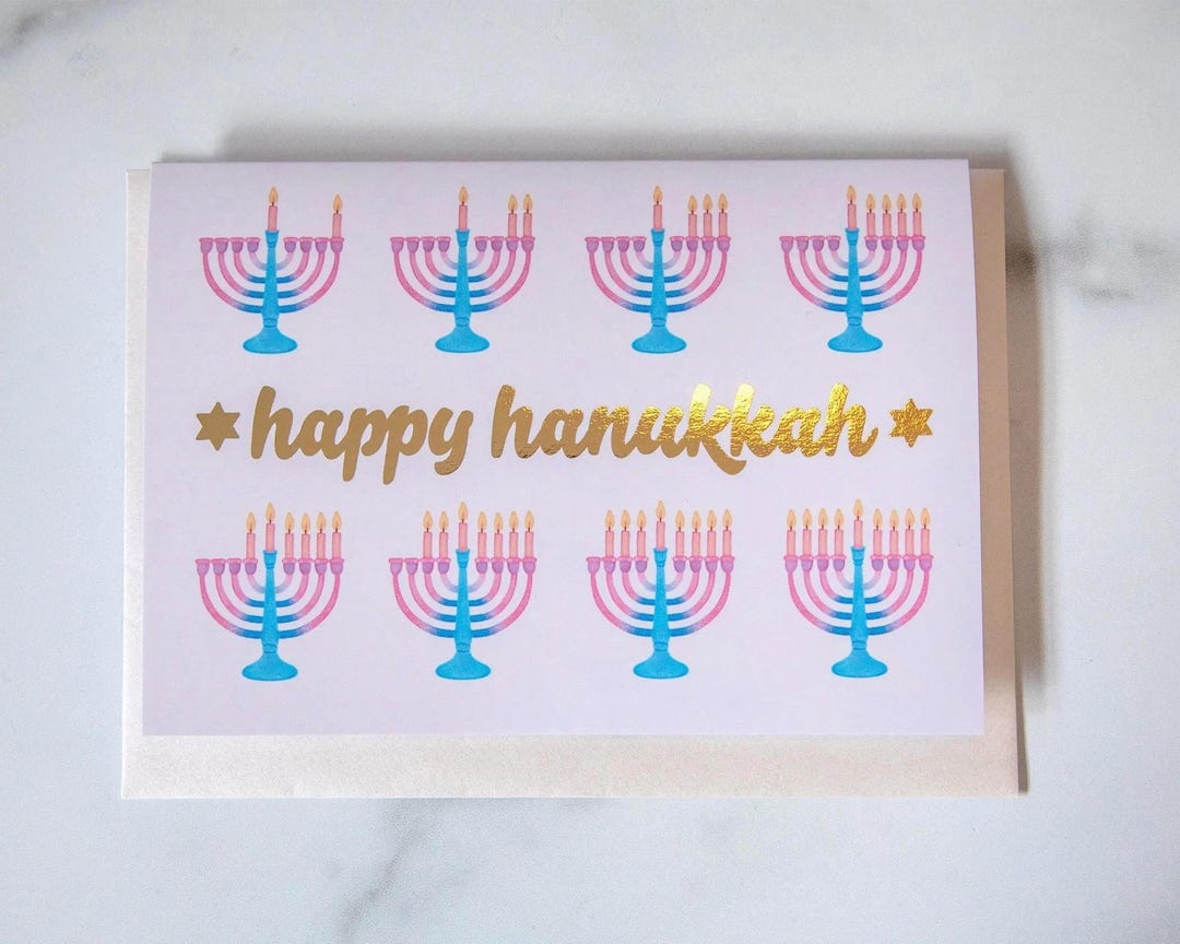 Happy Hanukkah Menorah Gold Foil Card | A6 Blank Inside - Etsy