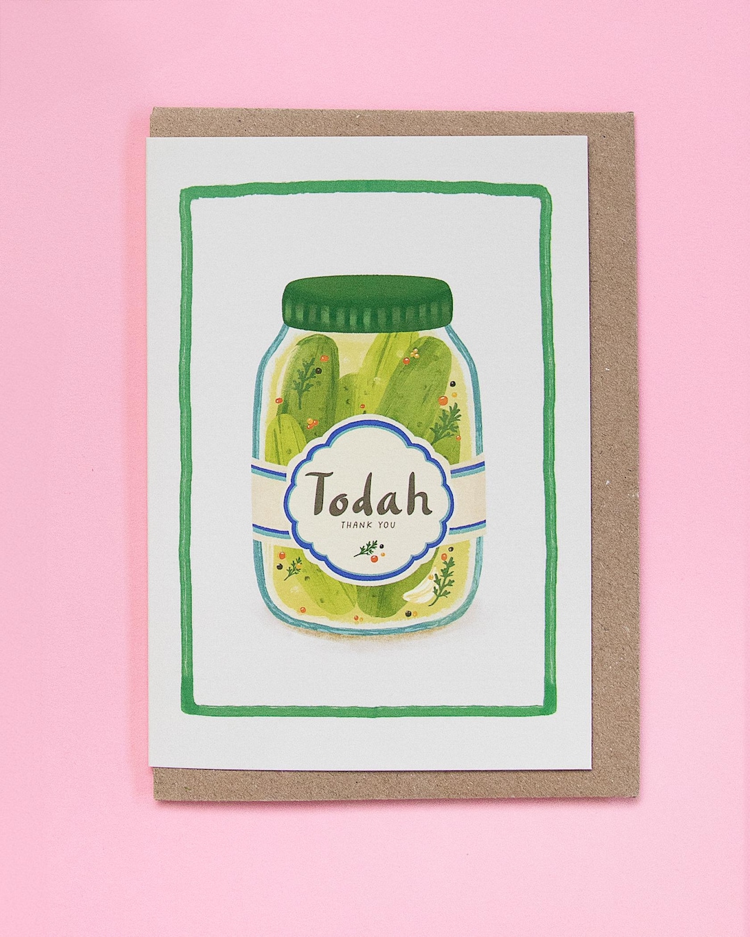 Todah Jewish Thank You Card, Kosher Dill Illustration, Judaica, Blank ...