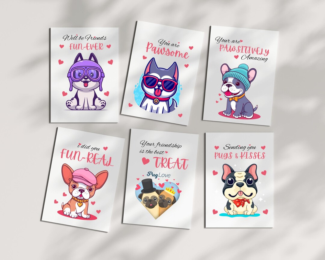 EDITABLE Printable Dog Valentine Cards, Classroom Valentines Day Cards ...