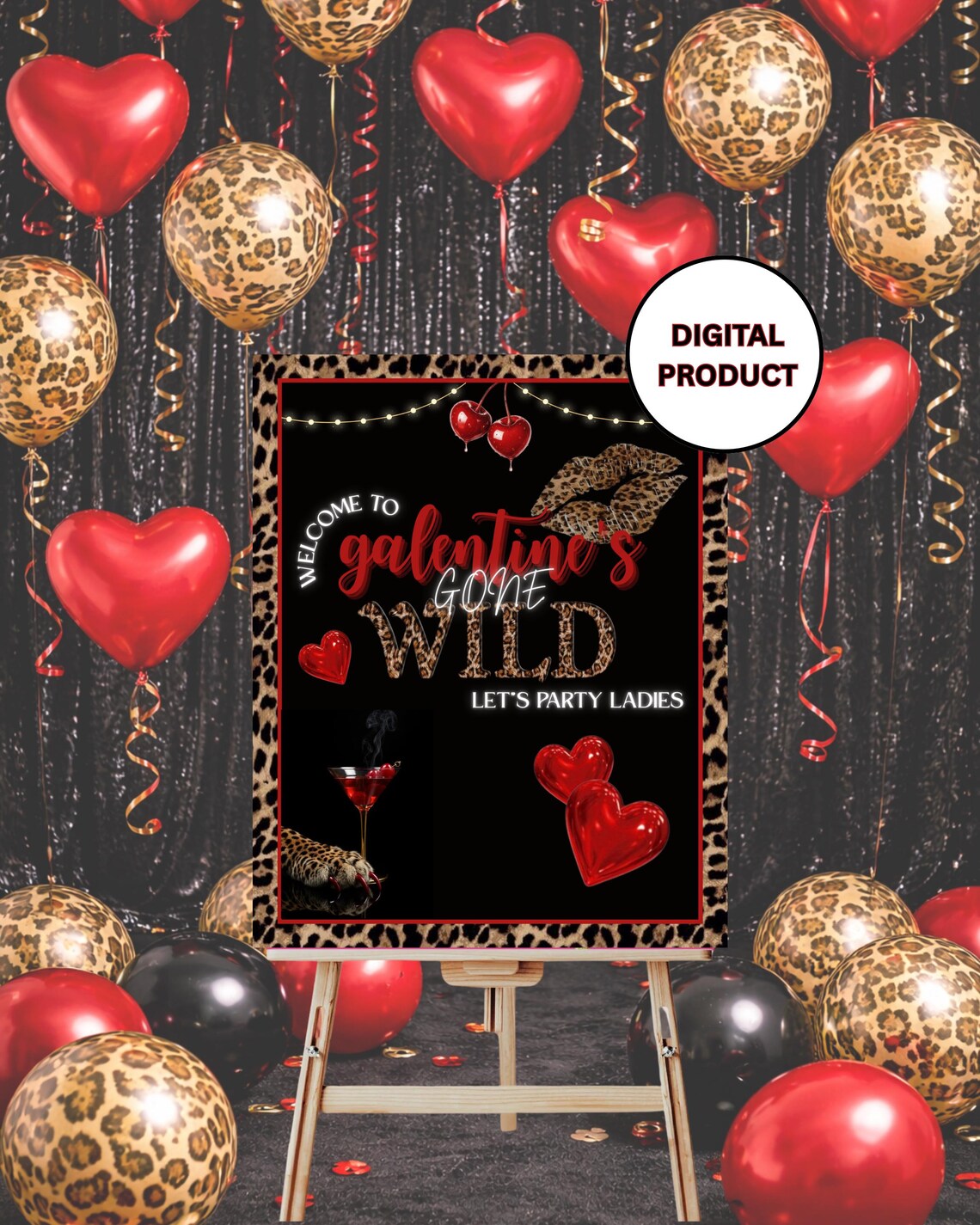 Galentine's Welcome Sign | Cheetah Print, Red & Black (canva Template ...