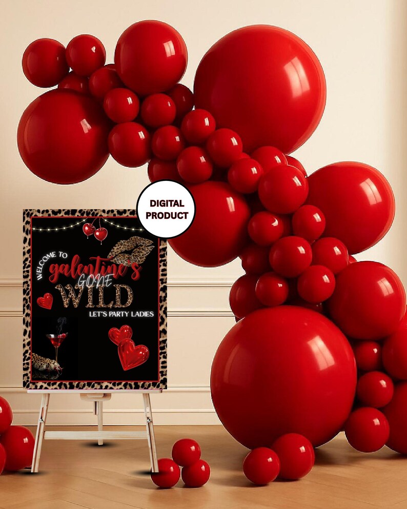 Galentine's Welcome Sign | Cheetah Print, Red & Black (canva Template ...