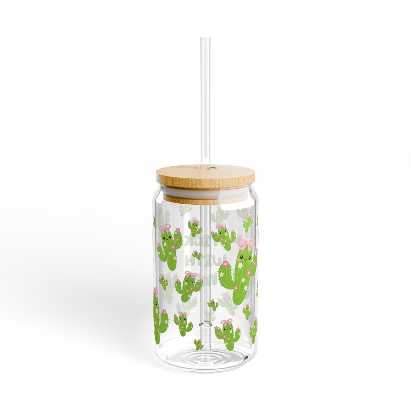 Preppy Sip Cup 16oz | Matcha, Ice Coffee Glass Sipper Cup, Bamboo Lid ...