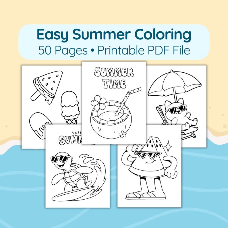 50 Summer Coloring Pages | Easy Coloring for Kids | Beach & Summer ...