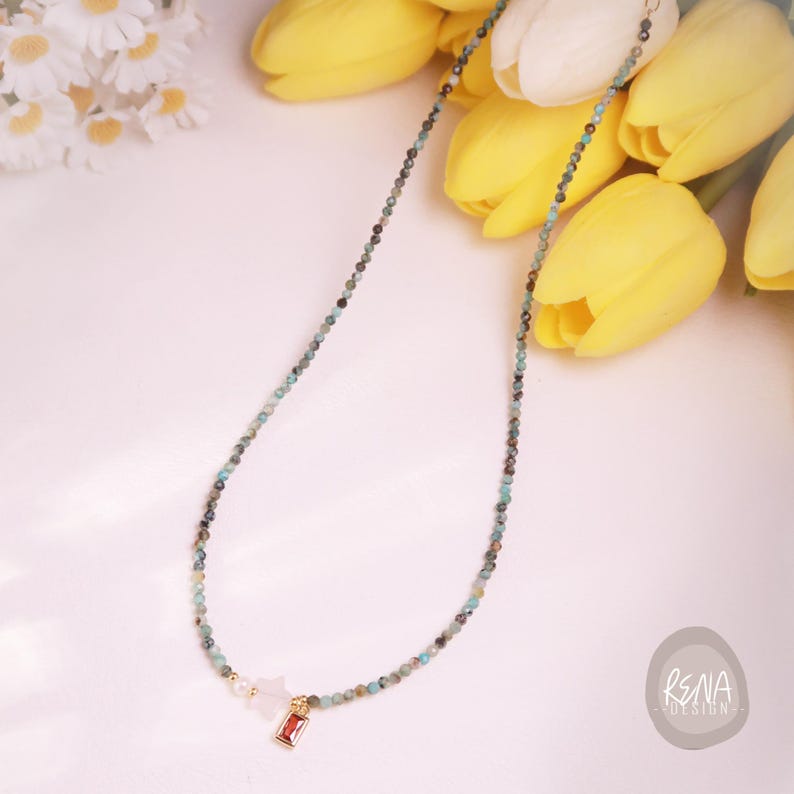 Dainty Turquoise & Rose Quartz Gemstone Beaded Minimalist Layered ...