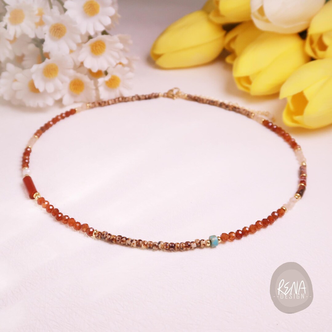 Red Agate Gemstone Beaded Choker, Leopard Jade Citrine Choker, Handmade ...