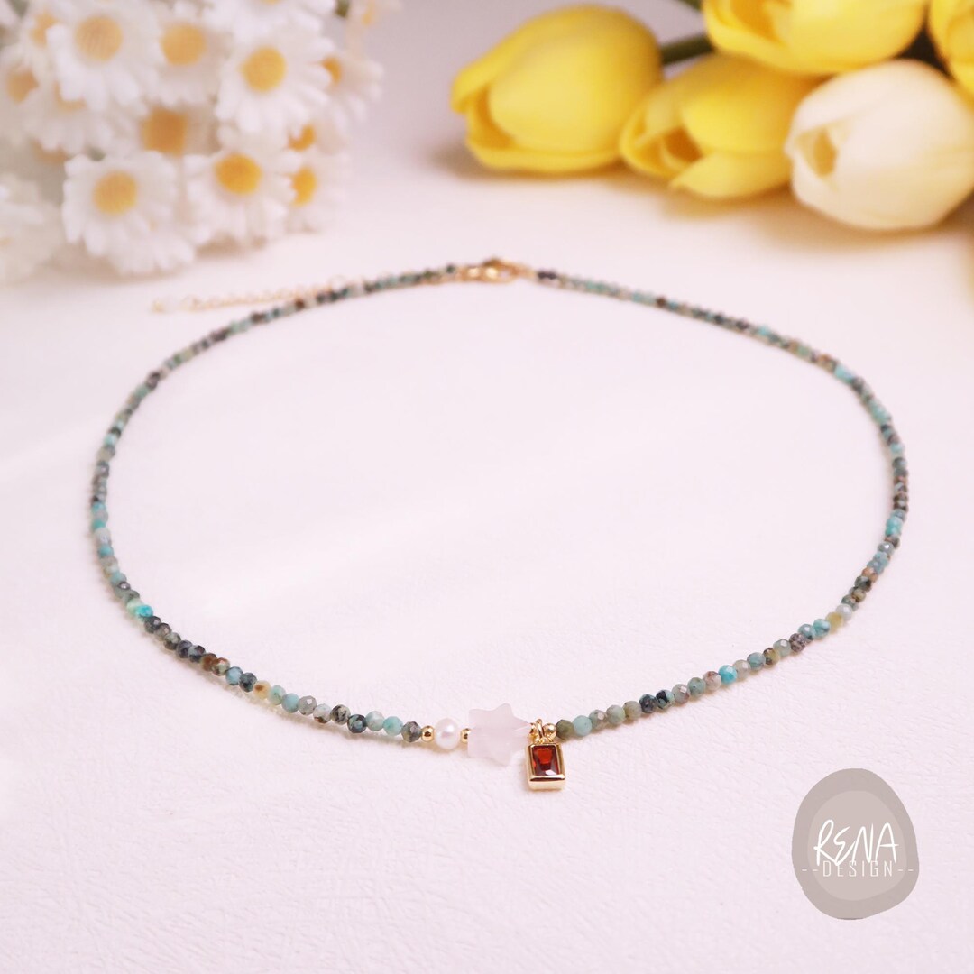 Dainty Turquoise & Rose Quartz Gemstone Beaded Minimalist Layered ...