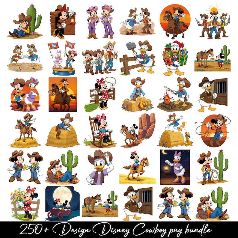 250+ Cowboy Cartoon Mouse PNG Bundle – Western Style Mouse & Duck ...