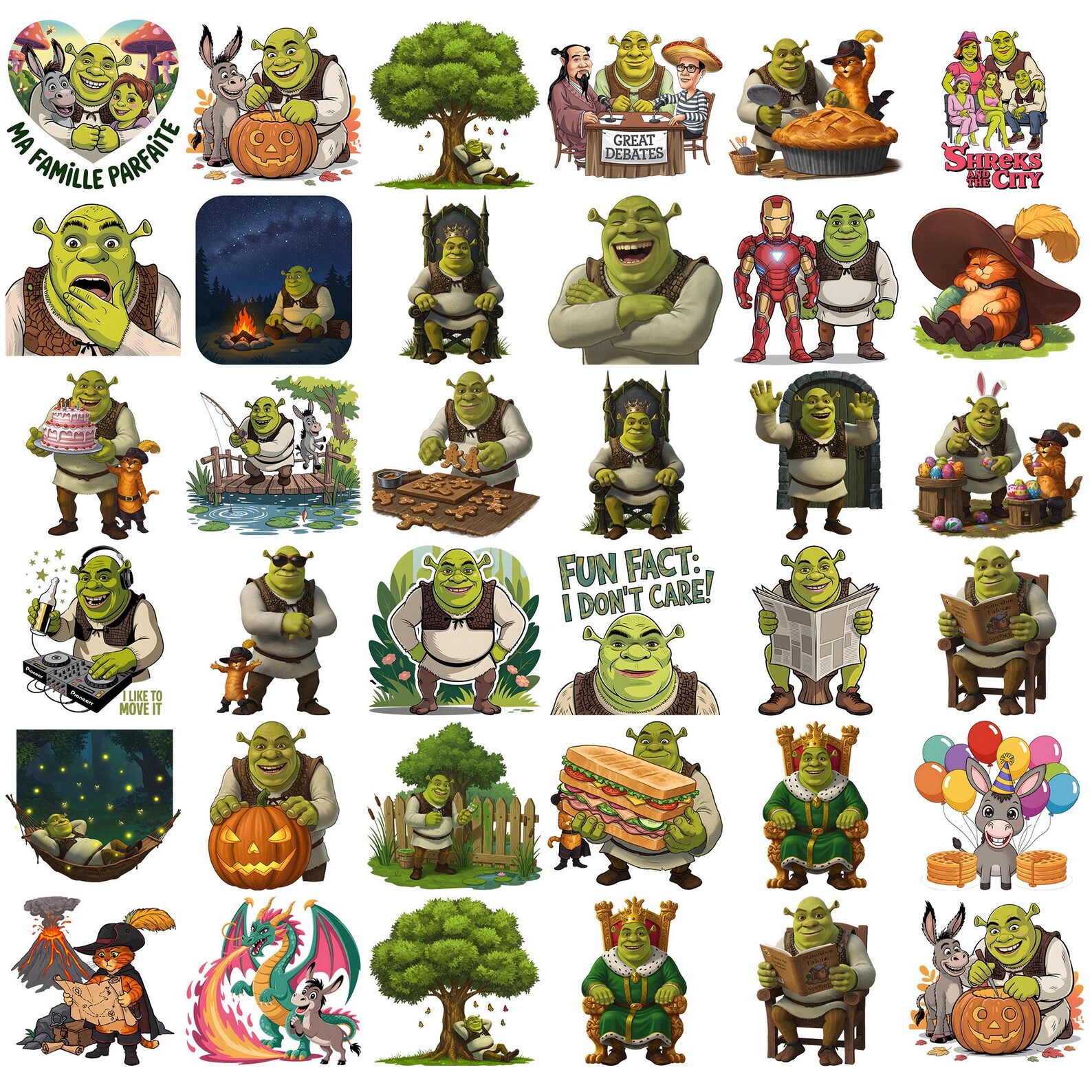 225+ Green Ogre & Adventure Cat Cartoon PNG Bundle – Cute Fairy Tale ...