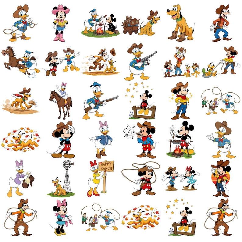 250+ Cowboy Cartoon Mouse PNG Bundle – Western Style Mouse & Duck ...