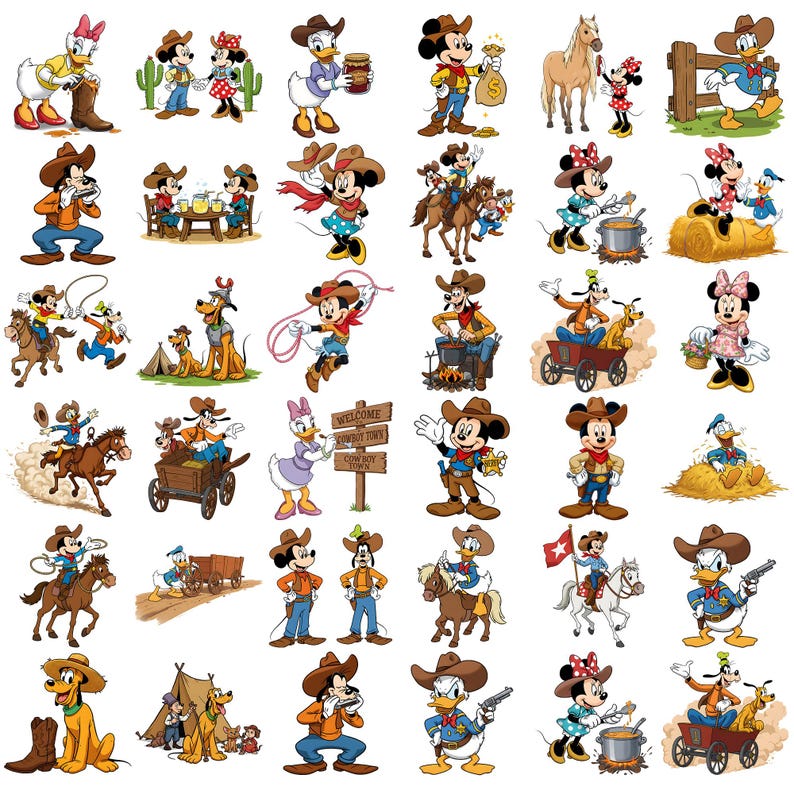 250+ Cowboy Cartoon Mouse PNG Bundle – Western Style Mouse & Duck ...