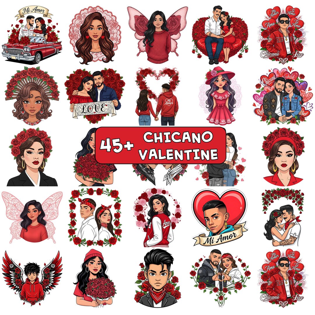 Chicano Valentine Old School Chola Png Bundle, Spanish Couple Valentine ...