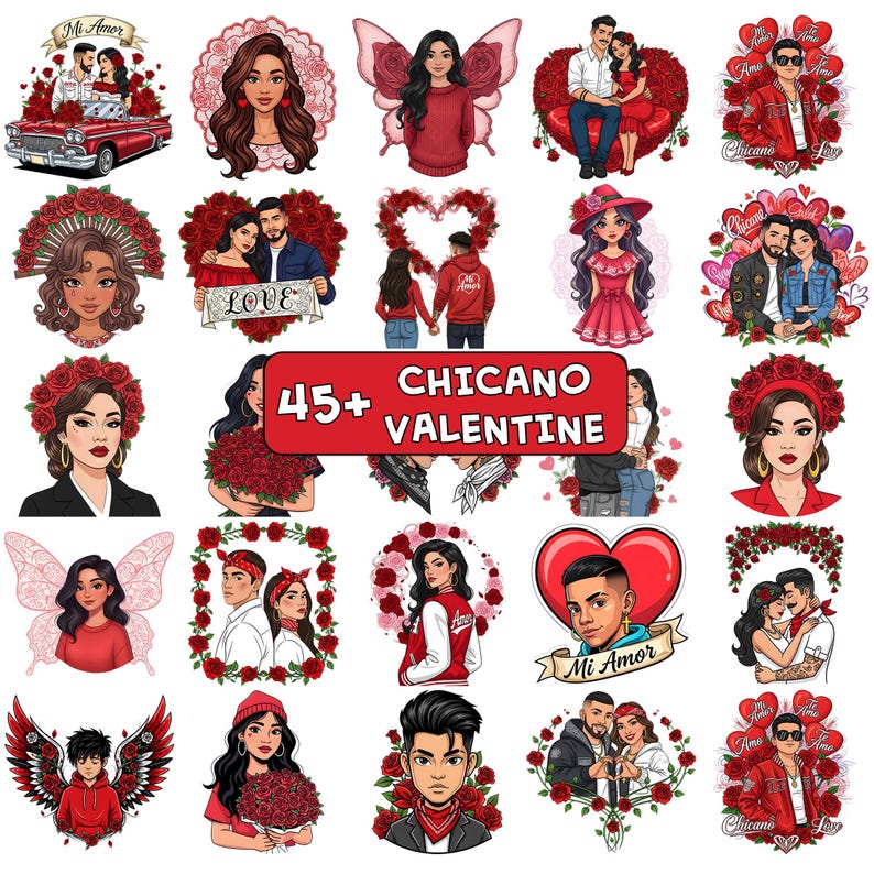 Chicano Valentine Old School Chola Png Bundle, Spanish Couple Valentine ...