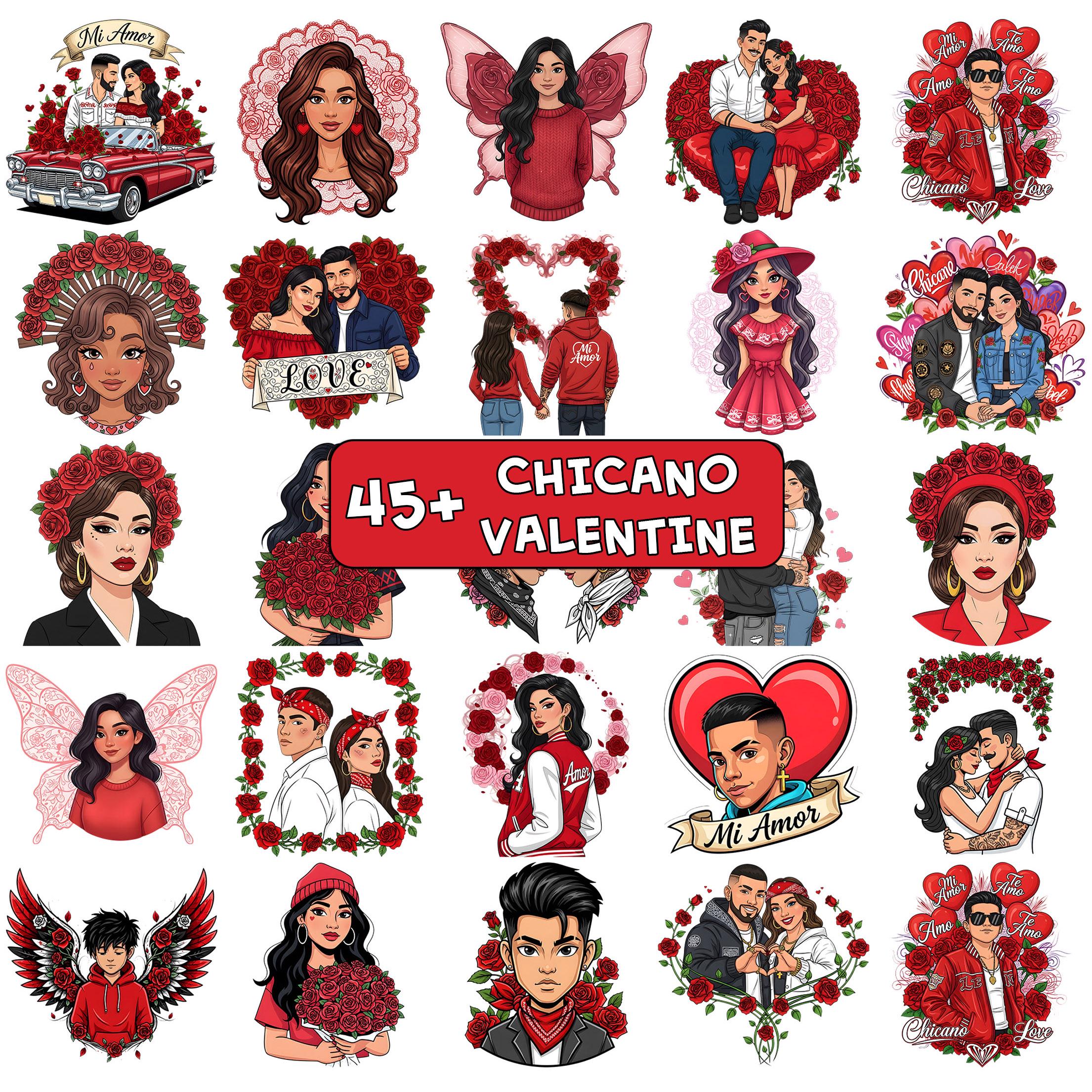 Chicano Valentine Old School Chola Png Bundle, Spanish Couple Valentine ...