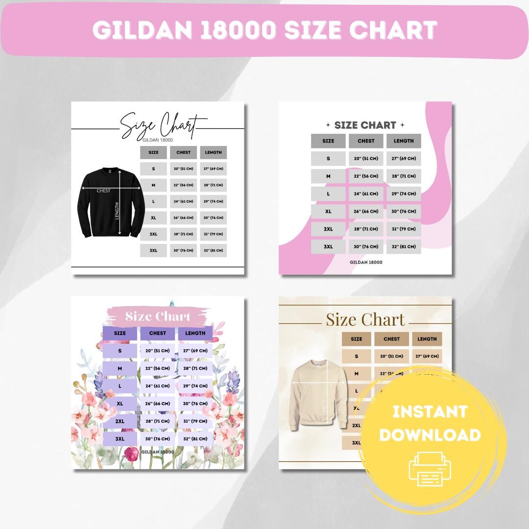 Gildan 18000 Size Chart Digital Download Size Guide for Etsy & Online ...