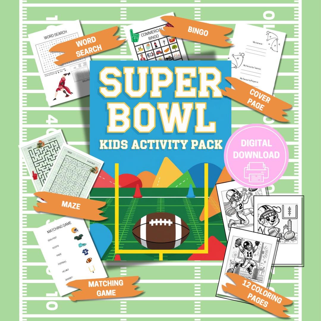 Super Bowl Kids Activity Pack, Digital Download, Football Themed Fun ...