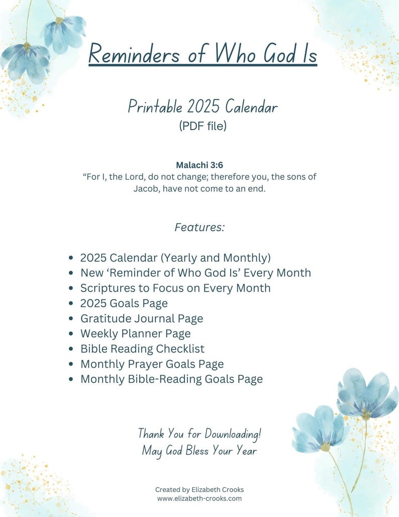 2025 Printable Calendar: Reminders of Who God Is - Etsy