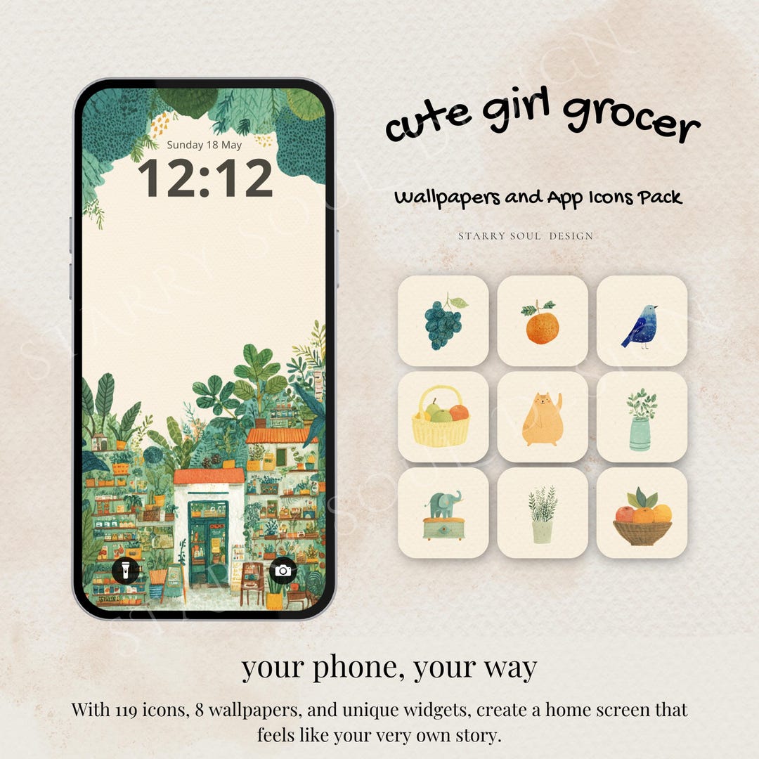 Cute Girl Grocer Ios App Icons Pack – Whimsical Pastel Grocery Theme ...