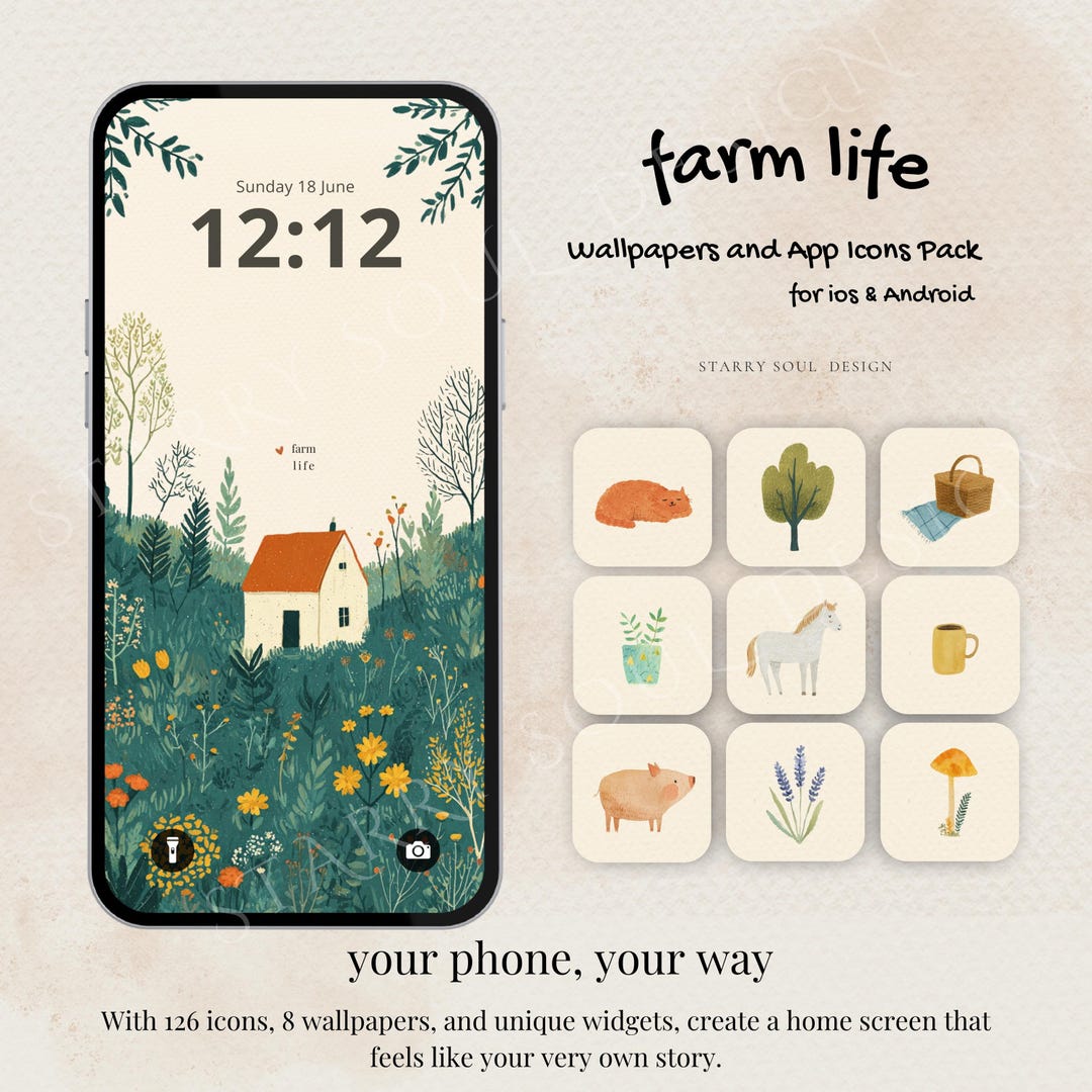 Farm Life App Icons | Cottagecore Watercolor Ios & Android Theme, Cute ...