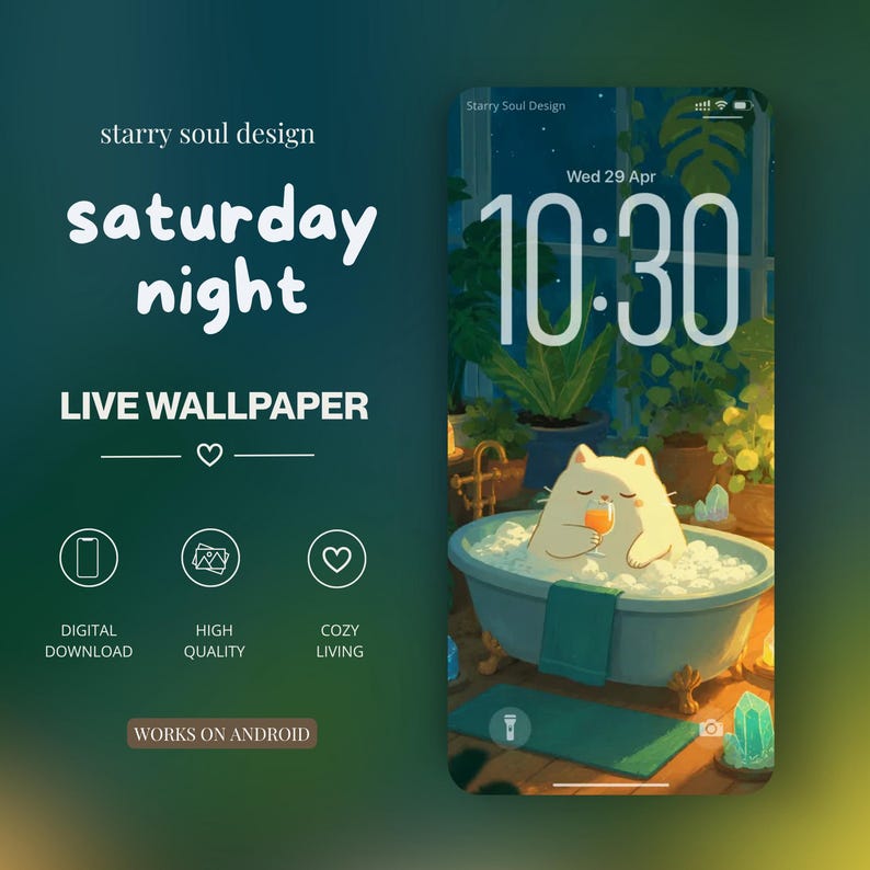 Cozy Cat Live Phone Wallpaper, Aesthetic Loop Video, Green Cute iPhone ...
