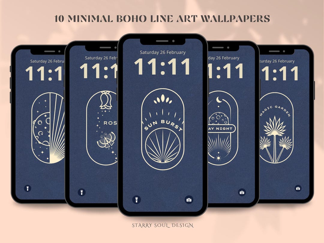 10 Boho Minimalist Line Art iPhone Wallpapers Pack | Modern Boho ...
