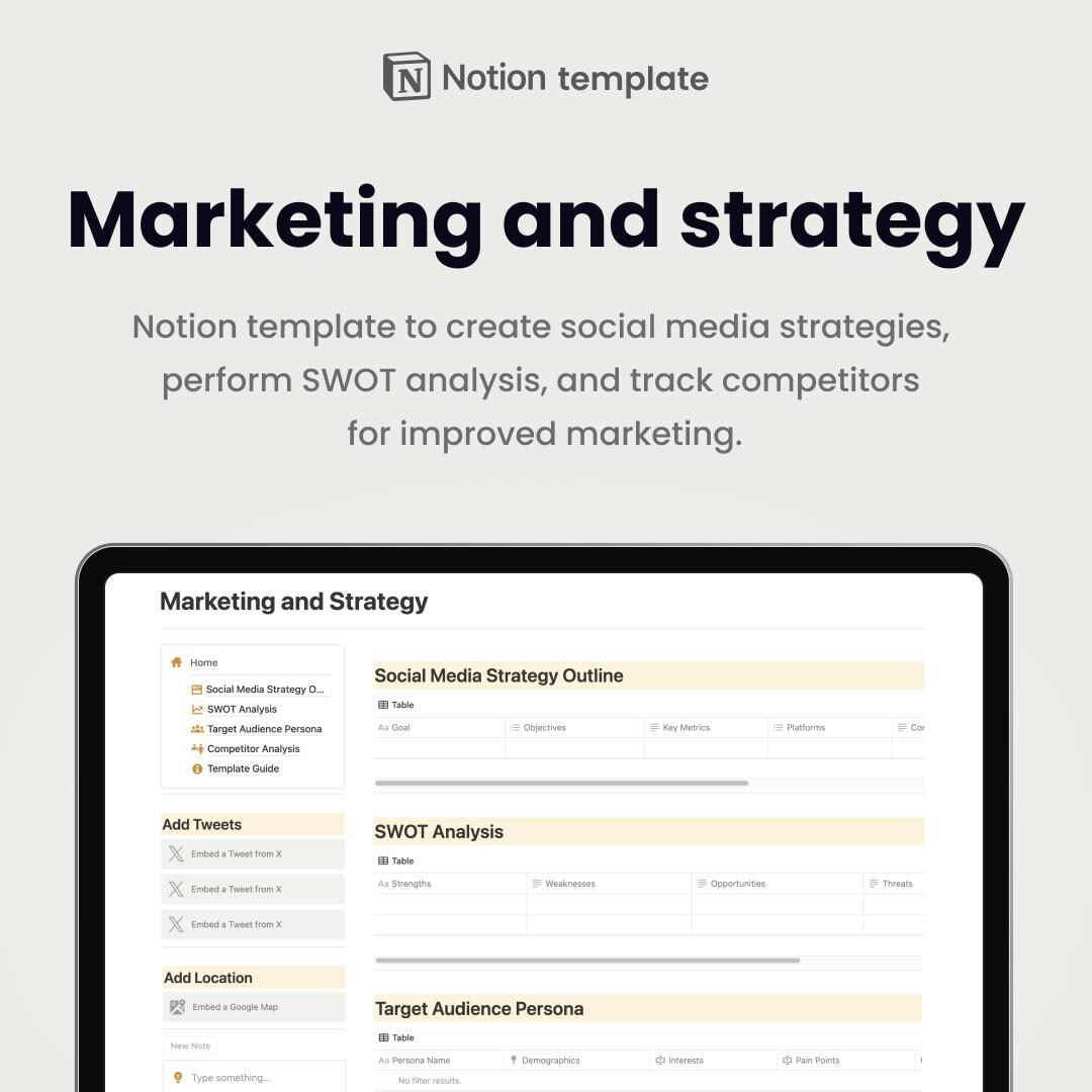 Marketing and Strategy. Notion Template for Social Media Strategies ...