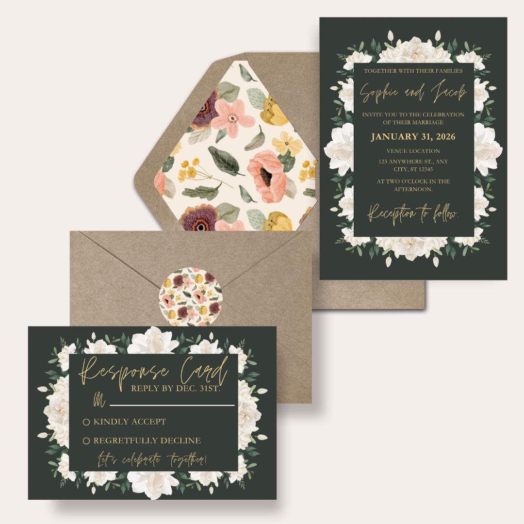 Modern Jewel Tone Elegant Wedding Invitation Suite | Editable Canva ...
