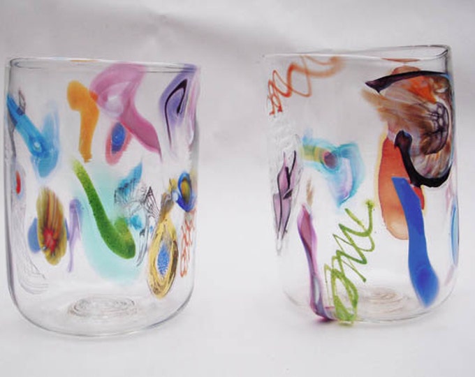 Hand Blown Art Glass Murrini Cane Tumblers COCKTAILS! - Etsy