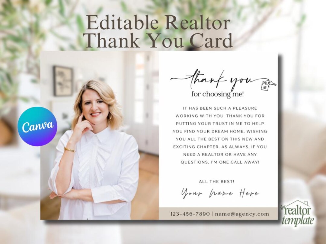 Editable Realtor Thank You Card Template | Canva Editable| Real Estate ...