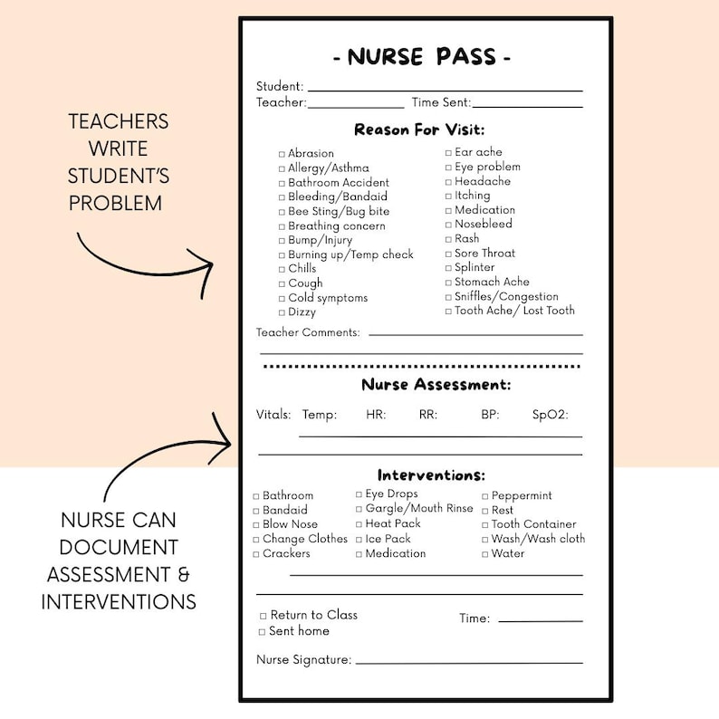 School Nurse Hall Pass - Etsy